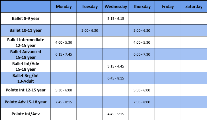 Fall Class Schedule 2018-2019 - The Dance Center