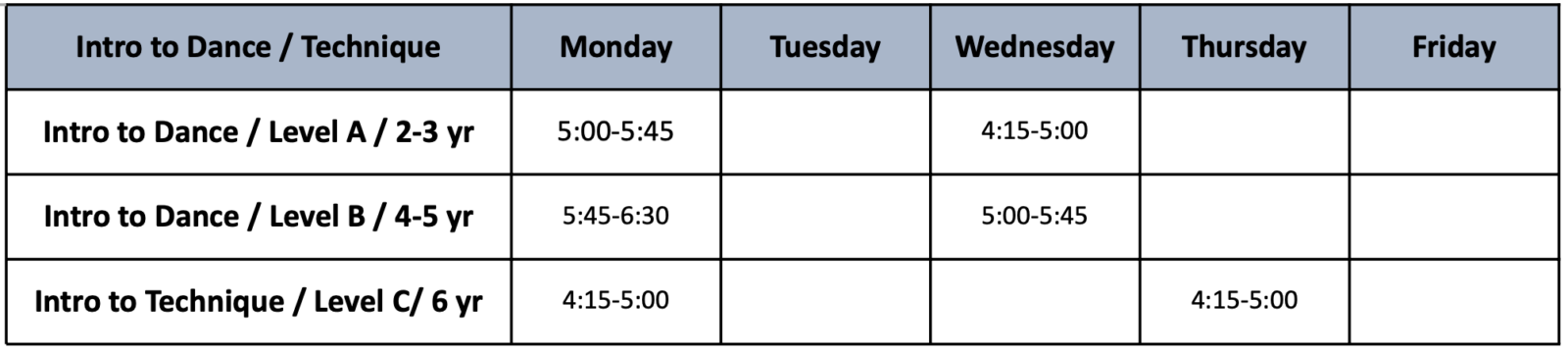 Class Schedule 2021-2022 - The Dance Center