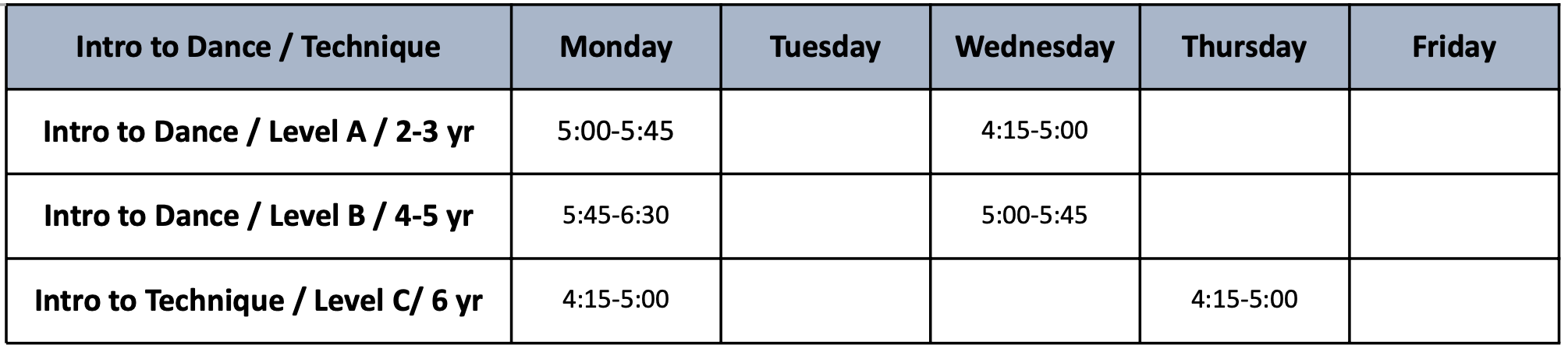 Class Schedule 2021-2022 - The Dance Center