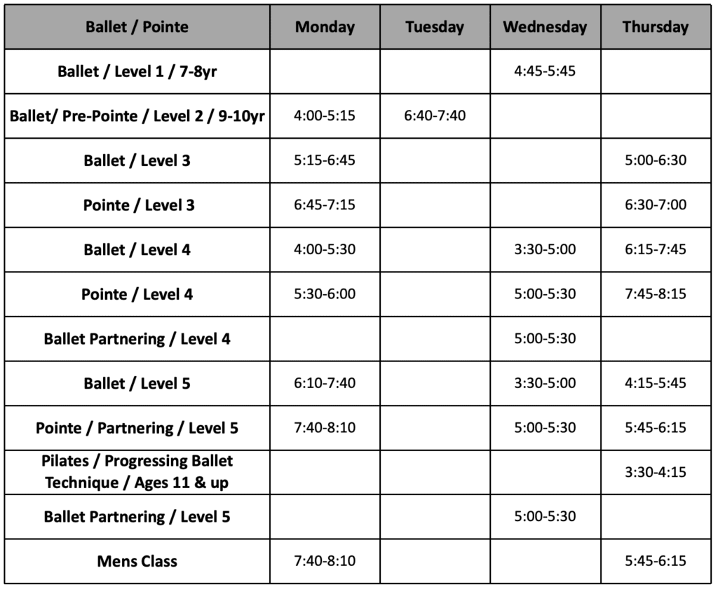 Class Schedule - The Dance Center